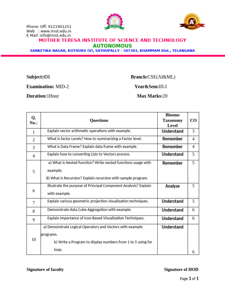 Ids Mid2 Question | PDF