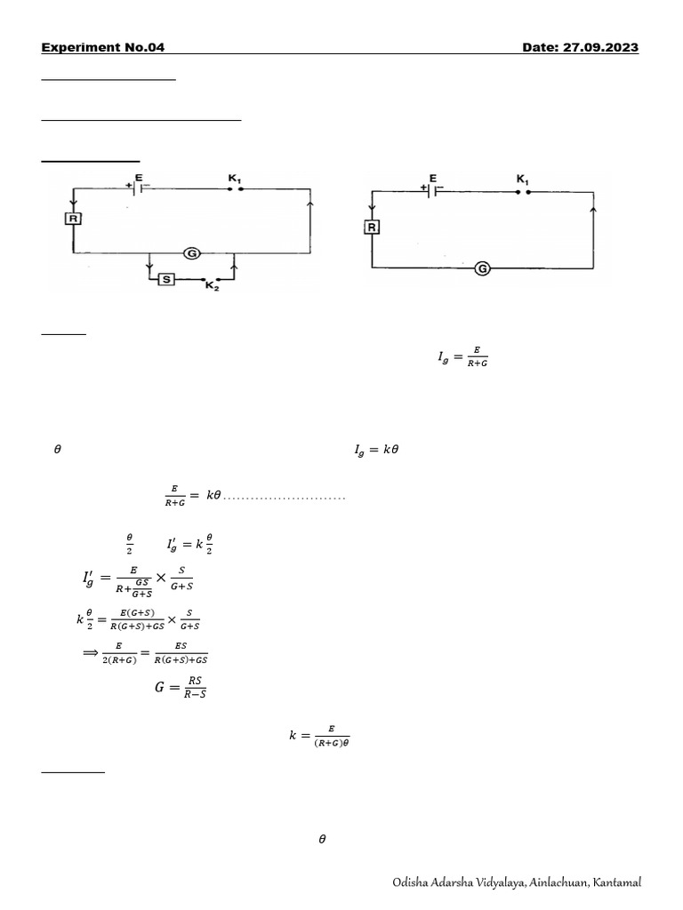 Experiment No 4 (Half Deflection of Galvanometer) | PDF | Electricity | Electrical Engineering