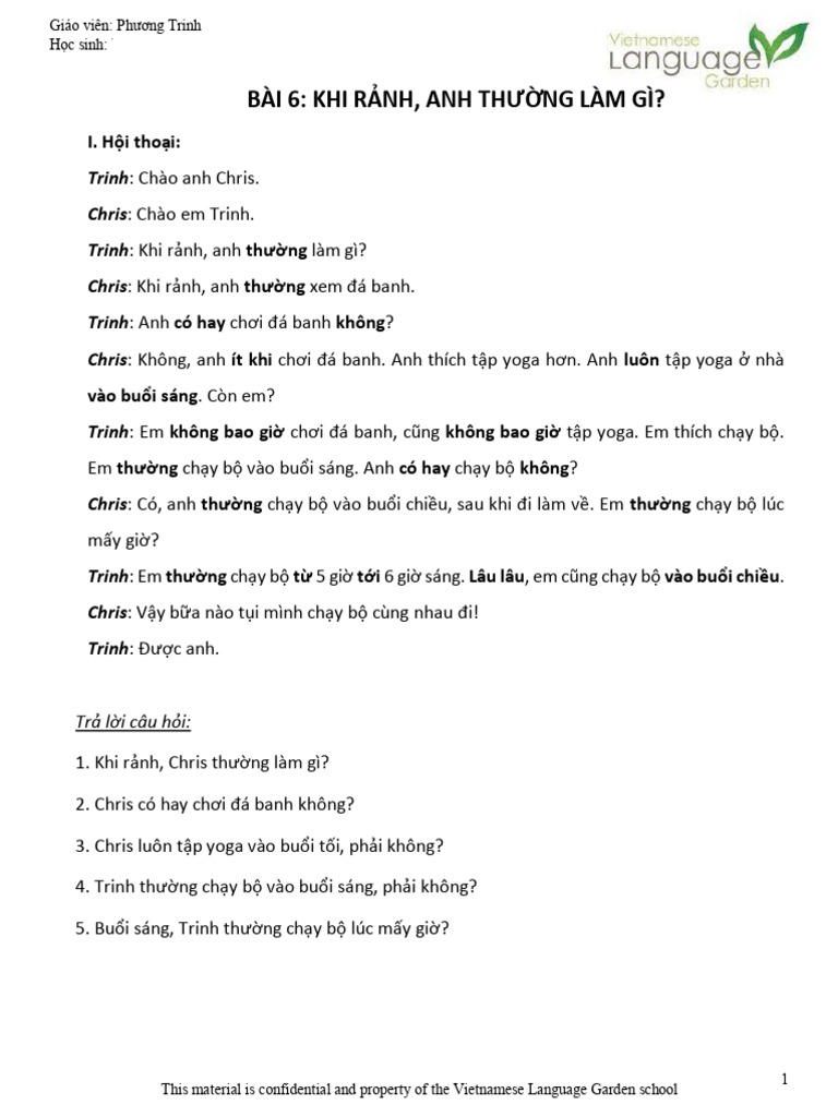 John Cumming - Handout6 - Thói Quen | PDF