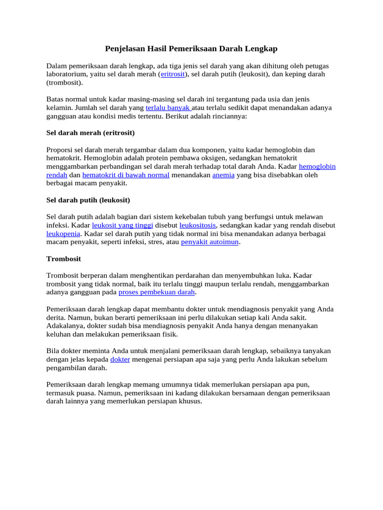 3 Penjelasan Hasil Pemeriksaan Darah Lengkap | PDF