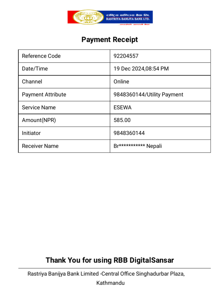 ESEWA Utility Payment Receipt | PDF