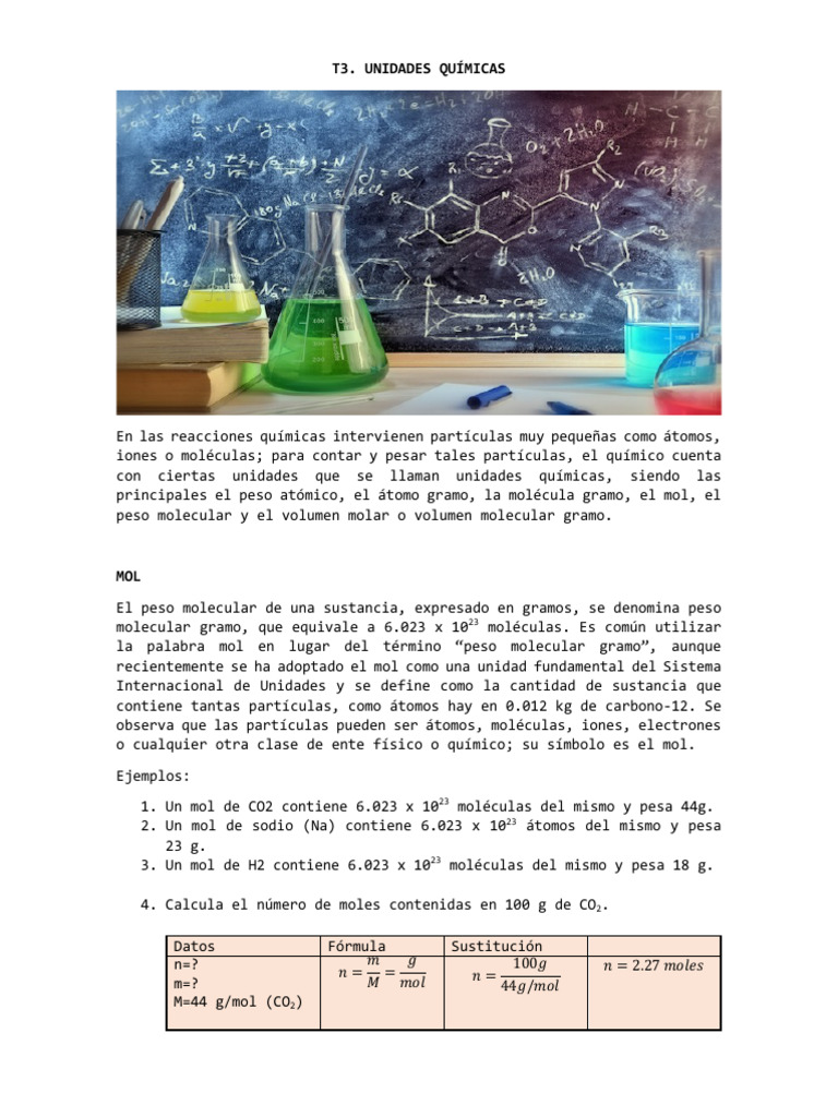 T3. Unidaes Químicas | PDF | Mole (Unidad) | Química