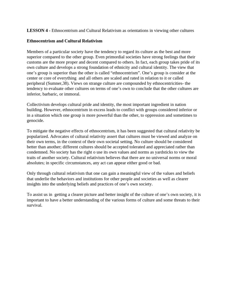 Ethnocentrism vs. Cultural Relativism | PDF