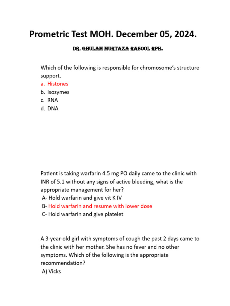 Prometric Test MOH. Dec.2024 | PDF | Clinical Medicine | Causes Of Death