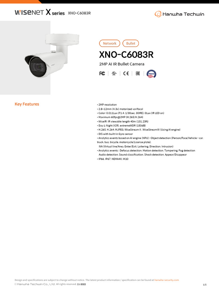 DataSheet_XNO-C6083R_EN | PDF | Camera Lens | Image Stabilization