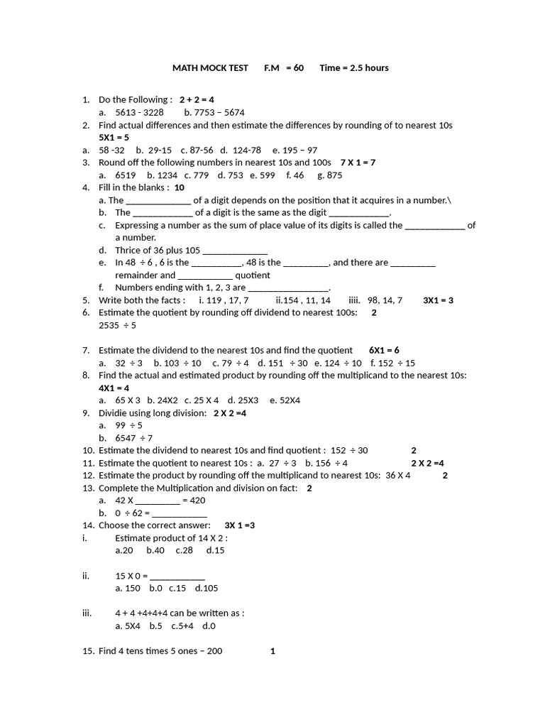 MATH MOCK TEST 1 | PDF