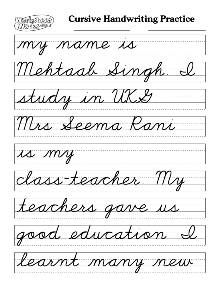 WorksheetWorks Cursive Handwriting Practice 1 | PDF