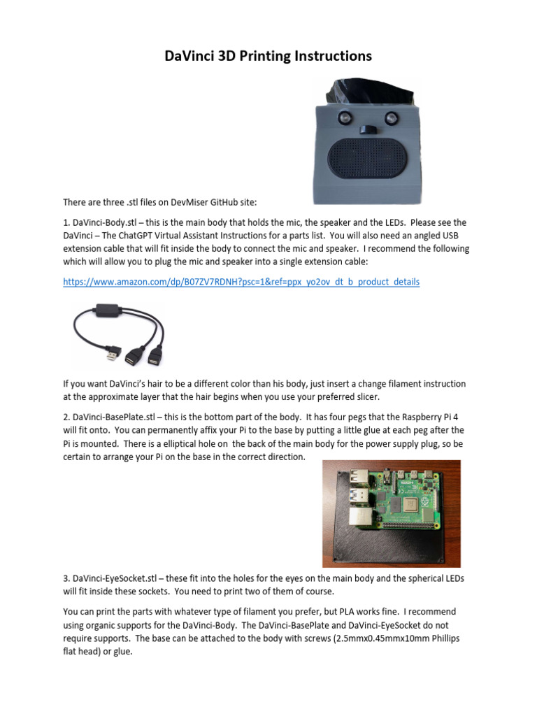 DaVinci 3D Priting Instructions | PDF