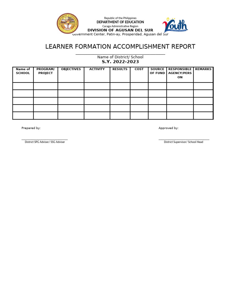 Template 1 Ydf Accomplishment Report | PDF
