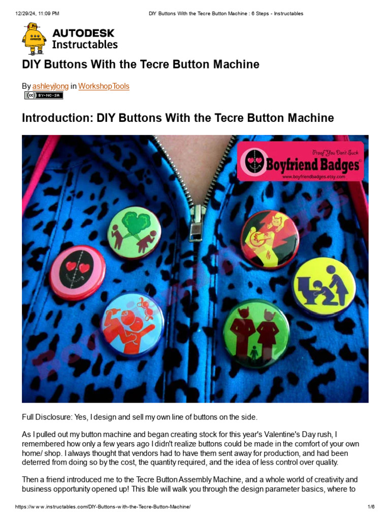 DIY Buttons With The Tecre Button Machine - 6 Steps - Instructables | PDF