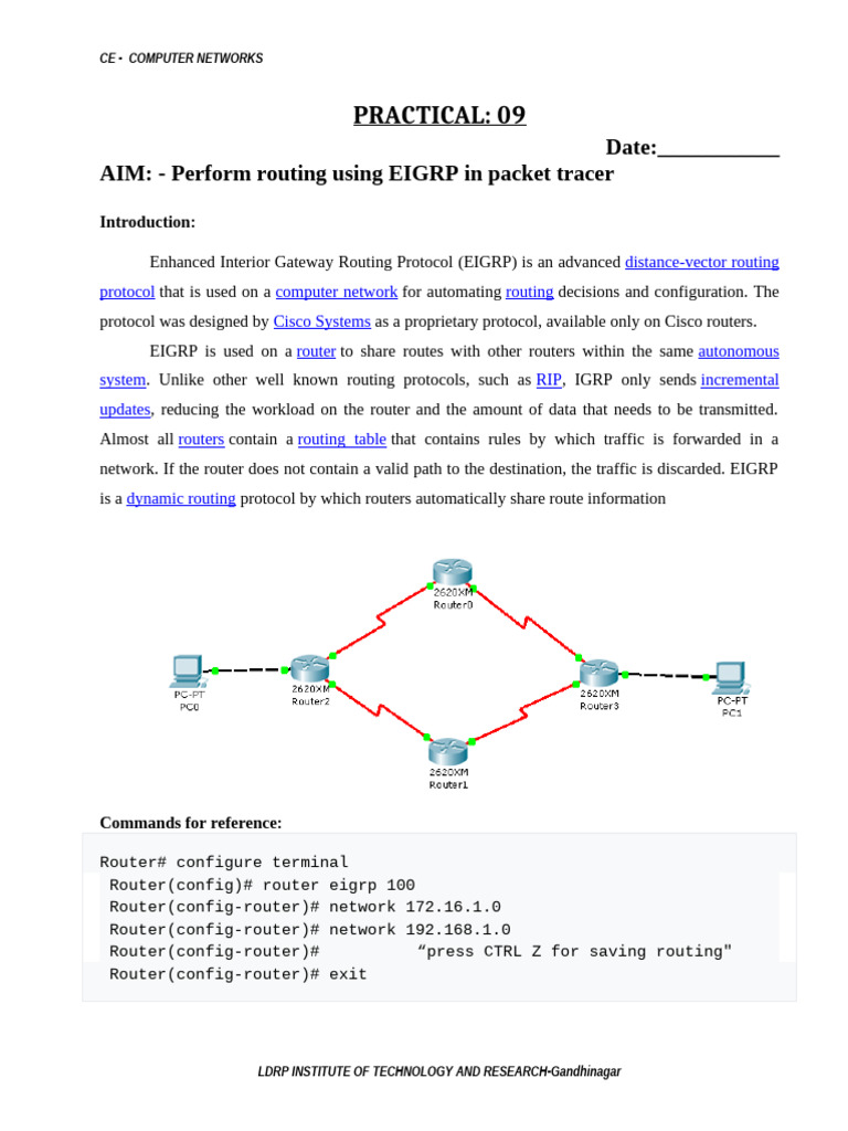 CN_Prac 09 EIGRP Dhruv | PDF | Routing | Router (Computing)