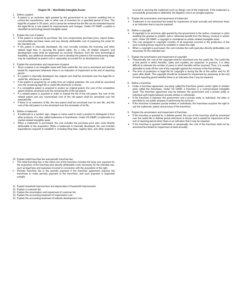 Identifiable Intangible Assets | PDF | Franchising | Intangible Asset