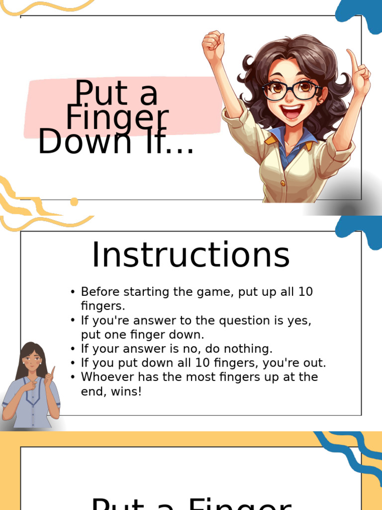 Put A Finger Down If ... Icebreaker Game For Speech Therapy | PDF