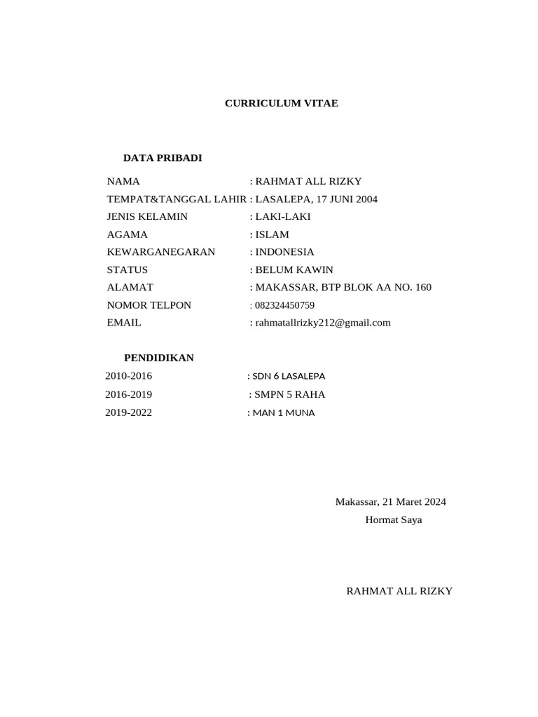 Cv (Rahmat All Rizky) | PDF
