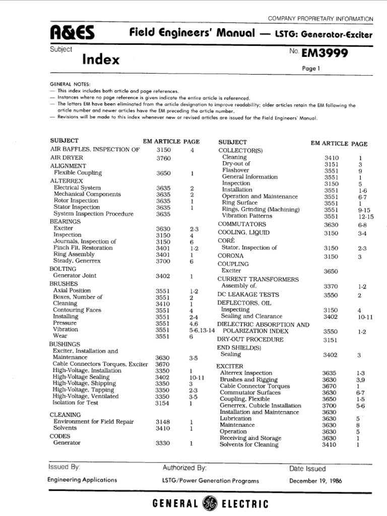 Gen Exciter Index | PDF