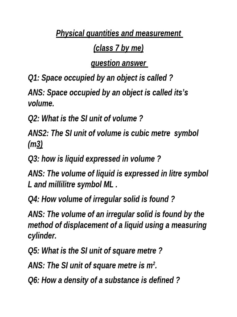 Class 7 Measurement Q&A | PDF