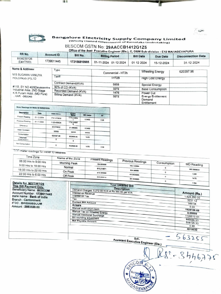 Bescom Bill Nov'24 | PDF