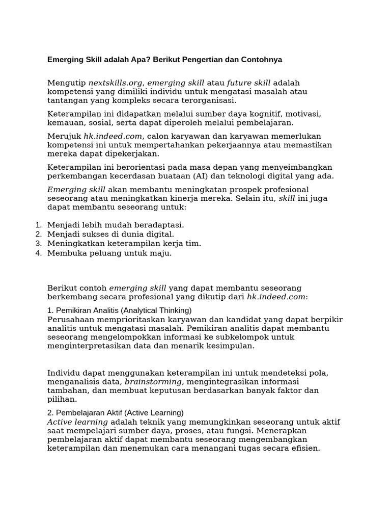 Pengertian dan Contoh Emerging Skill | PDF