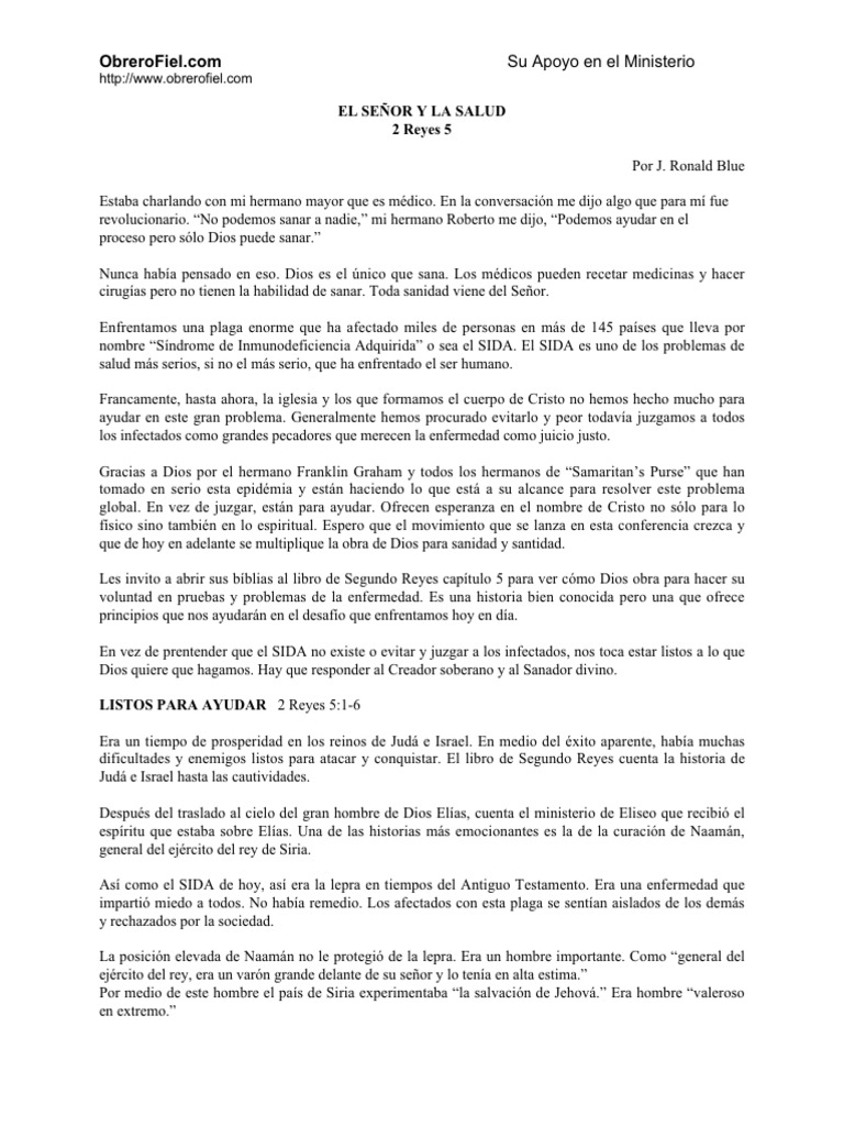 Fe y Sanidad: Lecciones de 2 Reyes 5 | PDF | VIH / SIDA | Cristo (título)