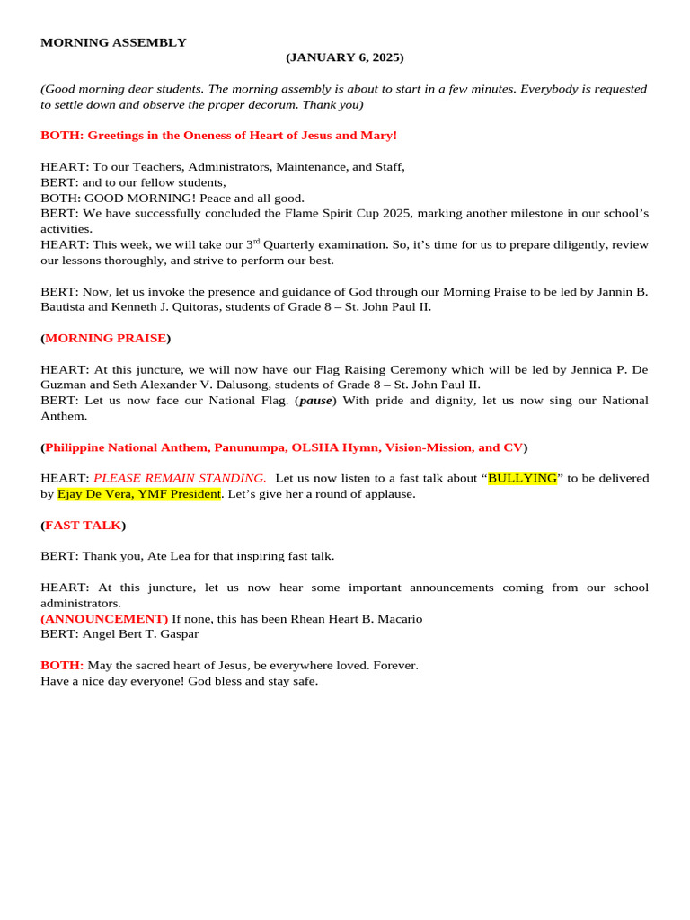 January 6 Flag Ceremony Script | PDF