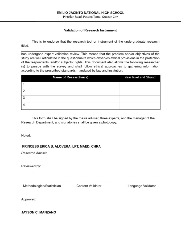 Validation of Research Instrument | PDF