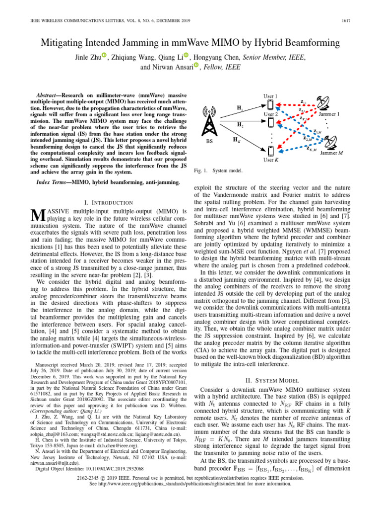 Mitigating Intended Jamming In Mmwave Mimo By Hybrid Beamforming Pdf Mimo Telecommunications