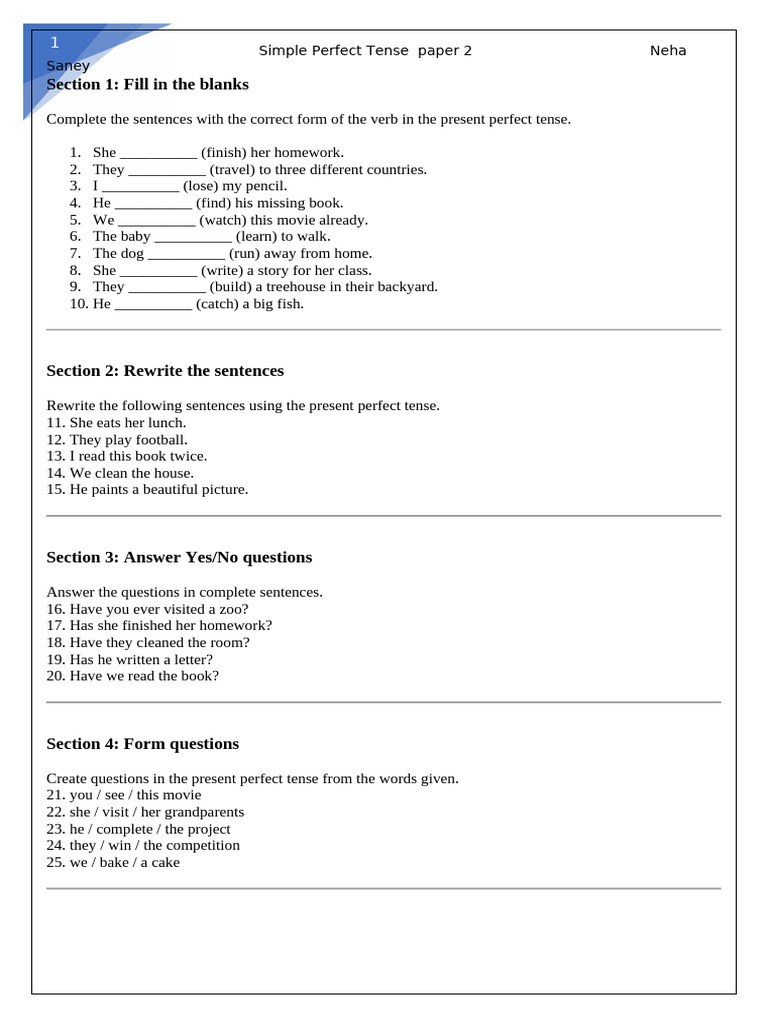 Present Perfect Tense Paper 2 | PDF | Perfect (Grammar) | Linguistic Morphology
