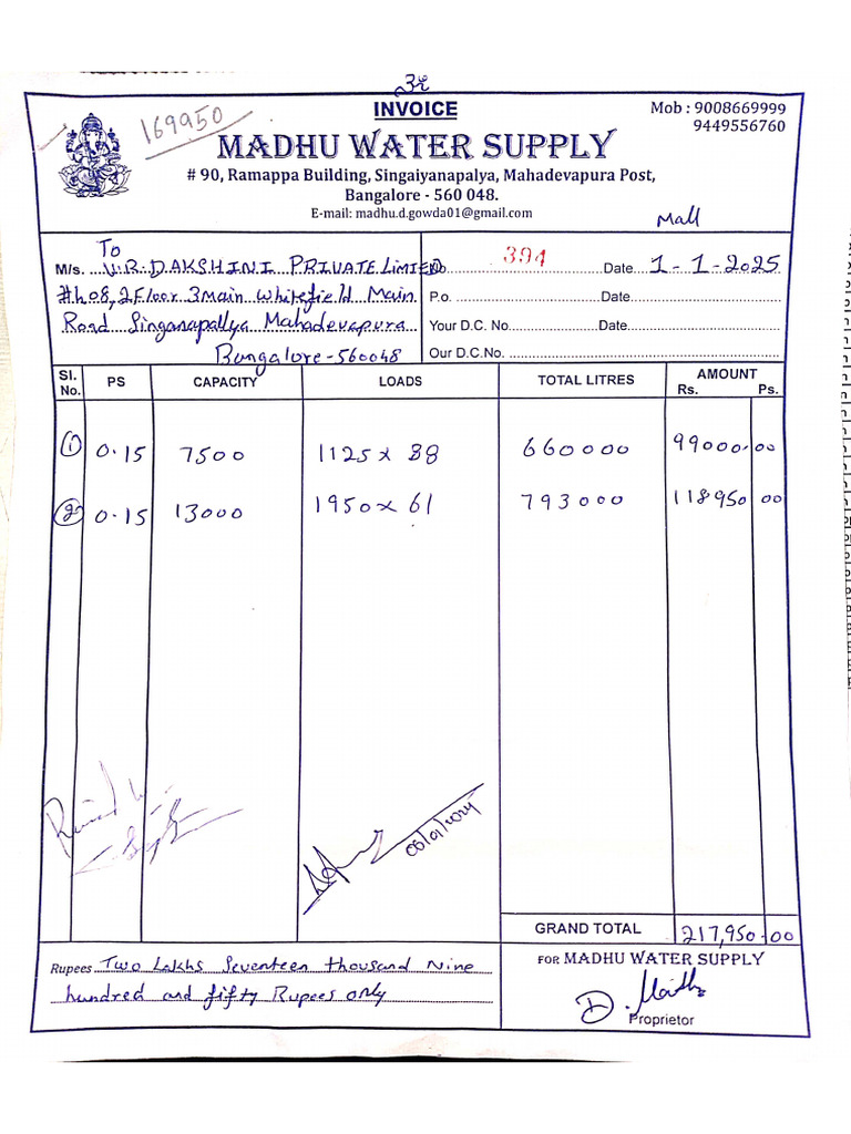 Madhu Water Supply Bill Month of December | PDF