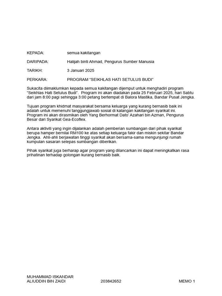 OBM200 MEMO EXERCISE 1 | PDF