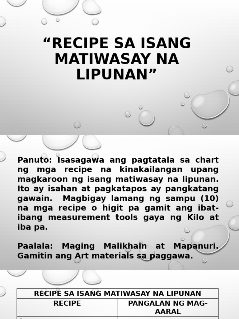 Recipe Sa Isang Matiwasay Na Lipunan | PDF