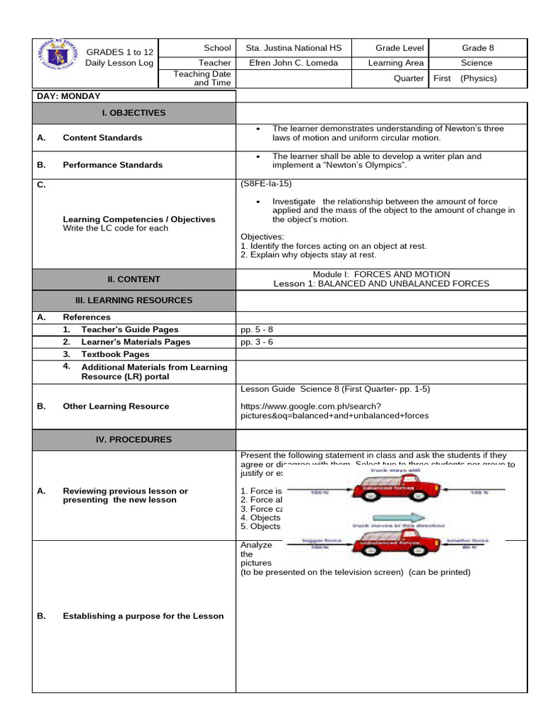DLL Grade 8 First Grading Final | PDF | Force | Inertia