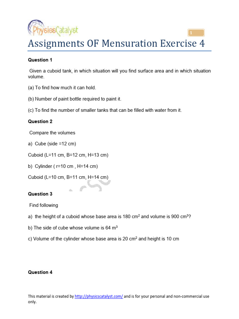 Assignments Class8 Mensuration 4 | PDF
