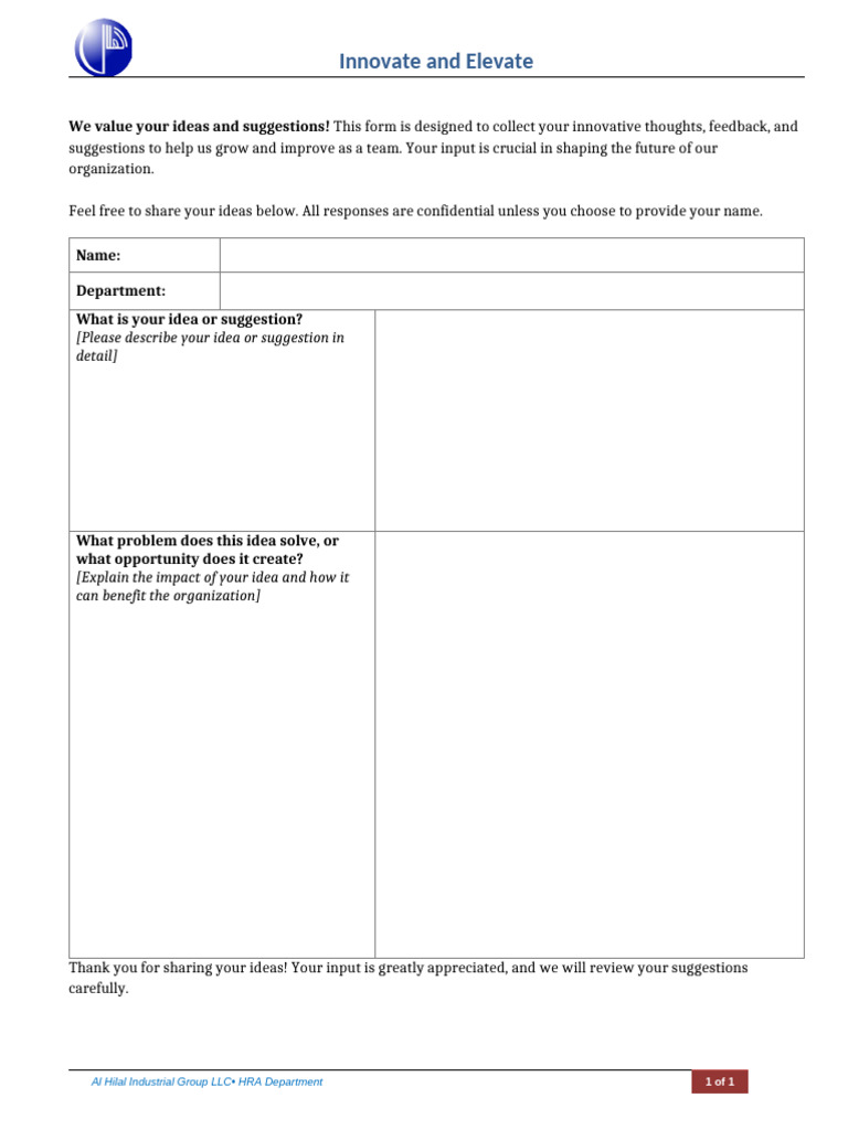 Innovate and Elevate Form Template | PDF