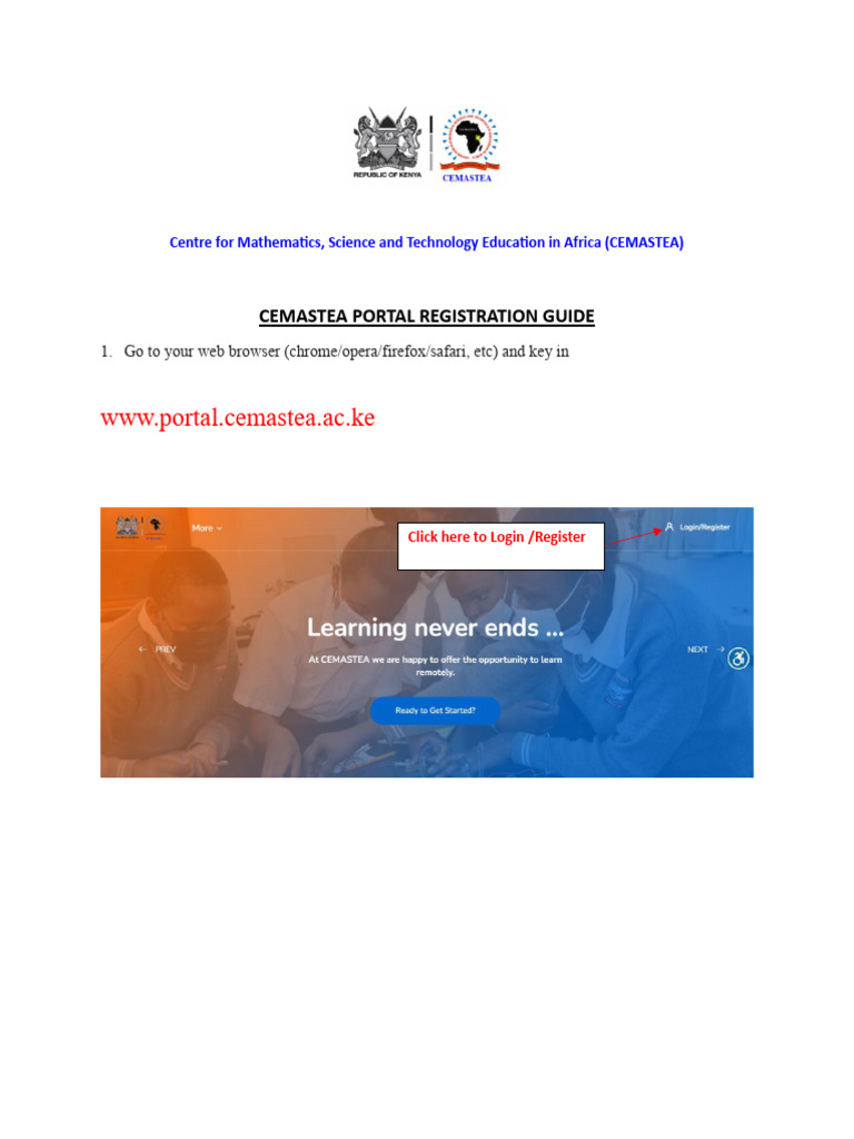 Registration and Assessment Guide in CEMASTEA Portal | PDF
