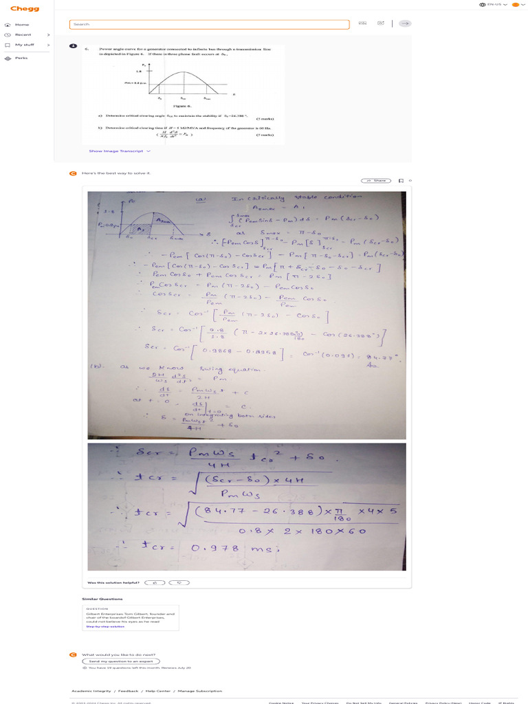 Power Angle Curve For A Generator Connected To... | PDF