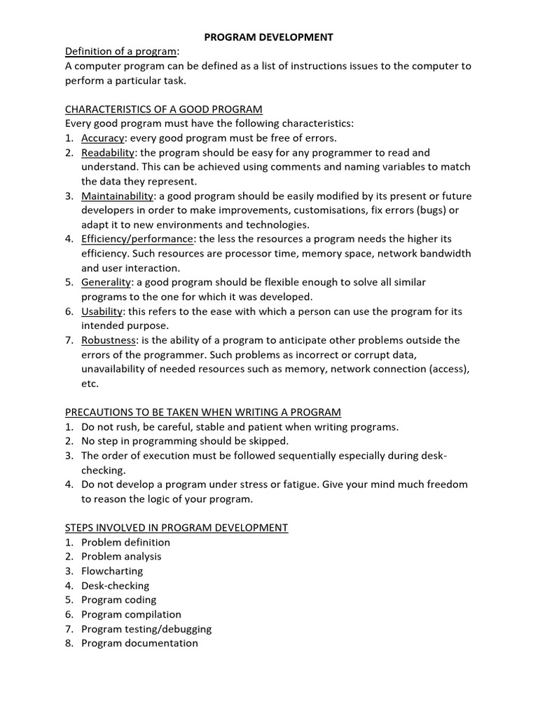 class-note-PROGRAM DEVELOPMENT | PDF | Computer Program | Programming