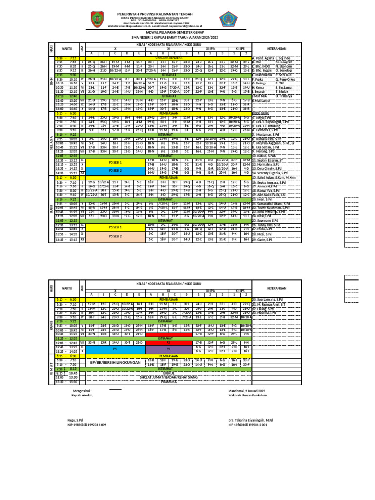 Jadual Harian Sem 2 2024-2025 Revisi Ekskul Pagi | PDF