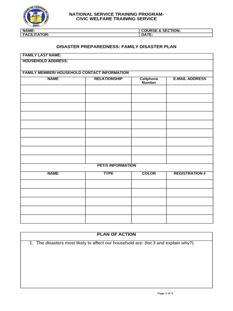 Family Disaster Preparedness Plan Template | PDF