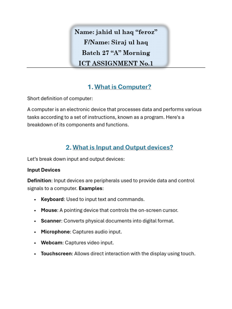 ICT FIRST ASSIGNMENT | PDF | Computer Hardware | Software