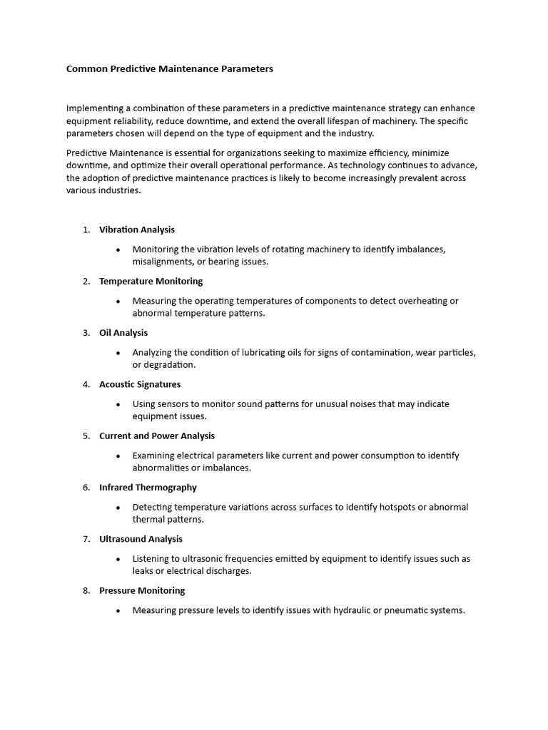 Common Predictive Maintenance Parameters (3) (2) | PDF | Mechanical Engineering | Applied And ...