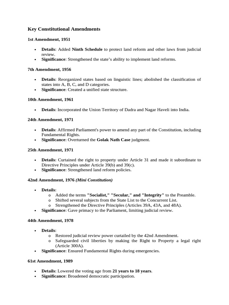 Key Constitutional Amendments | PDF | Public Law | Political Law