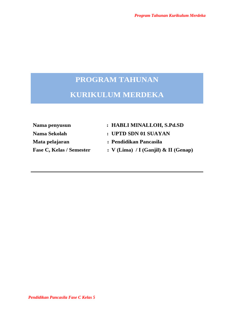 Prota Kurikulum Merdeka | PDF