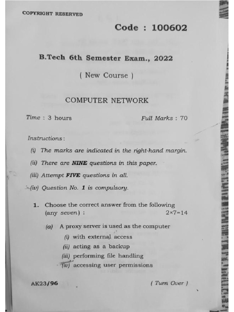 6th Semester Question Paper | PDF