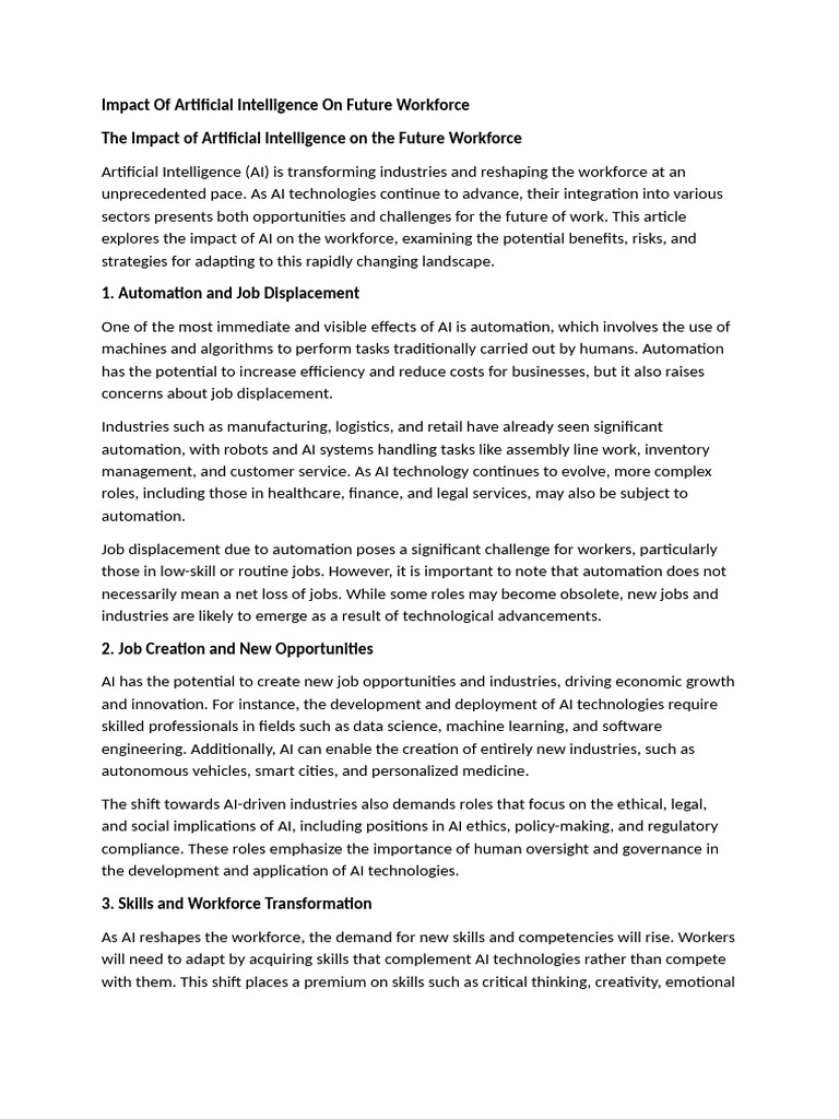 Impact of Artificial Intelligence On Future Workforce | PDF ...