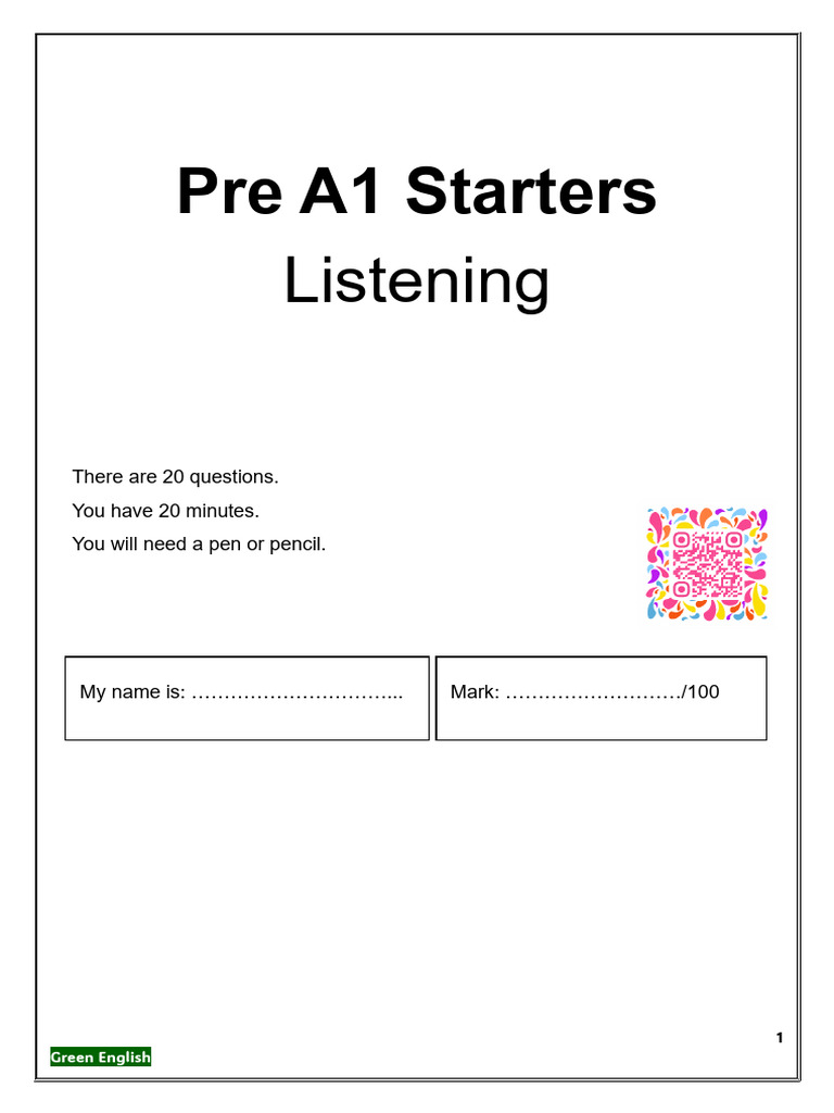 Pre A1 Starters Diagnotic Test | PDF