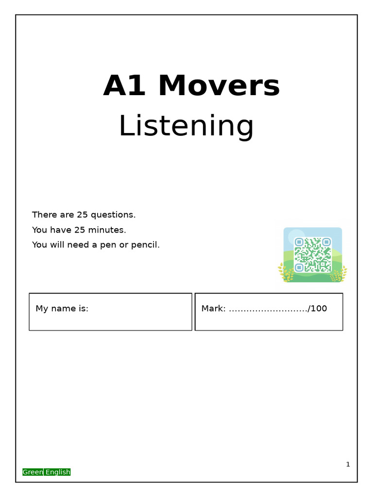 A1 Movers Listening Reading Test Guide Pdf