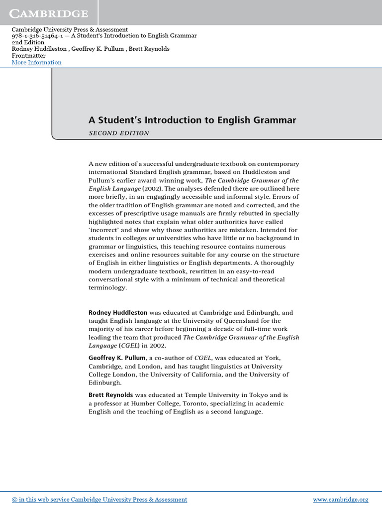 A Student's Introduction To English Grammar | PDF | Clause | Verb