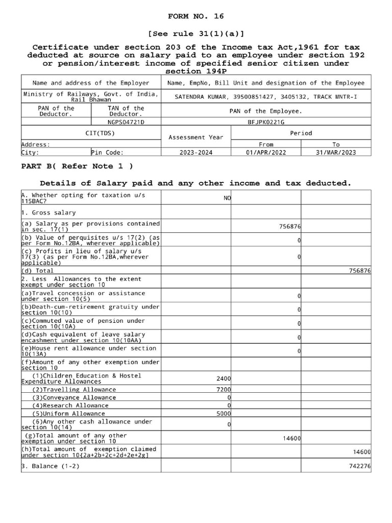 Form16 (2022-2023) | PDF