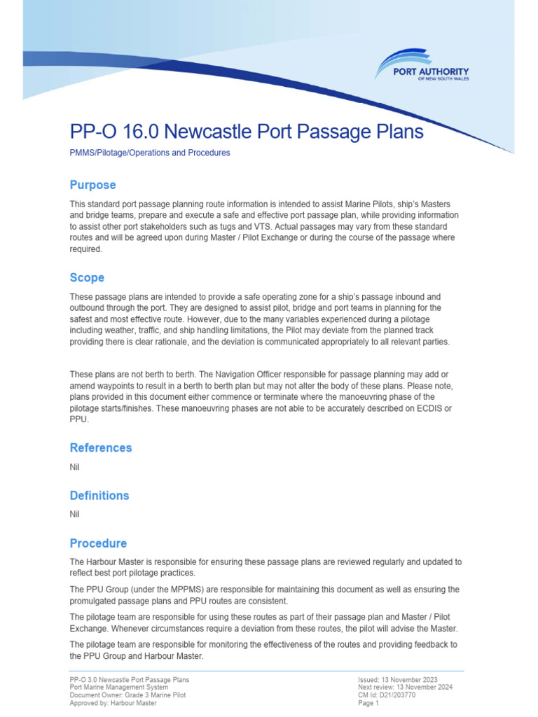 Newcastle Port Passage Plans 2023 | PDF | Maritime Pilot | Shipping
