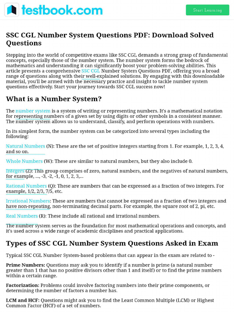 SSC CGL Number System Questions PDF - Download Solved Questions | PDF
